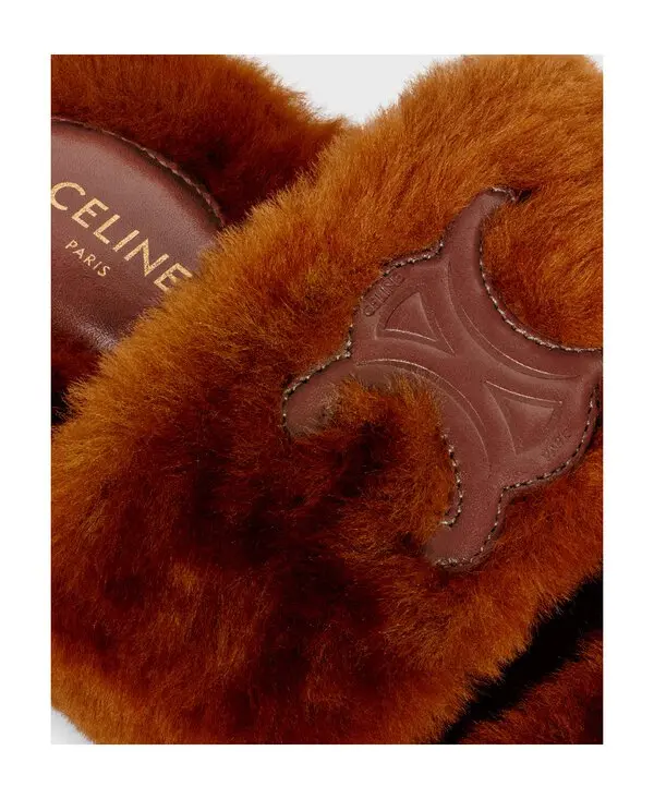Celine Fur Slides Triomphe In Shearling