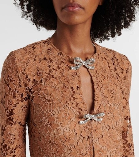 SELF-PORTRAIT Lace Mini Dress With Crystal Bow Details