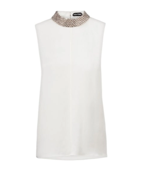 TOM FORD Embellished Silk Satin Top - White