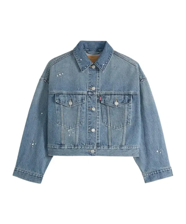 LEVI'S Embellished Cropped Denim Jacket - Blue