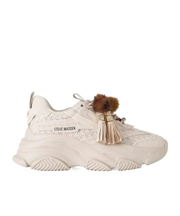 Steve Madden Possession Suede Sneakers With Pom-pom Tassels - Bone