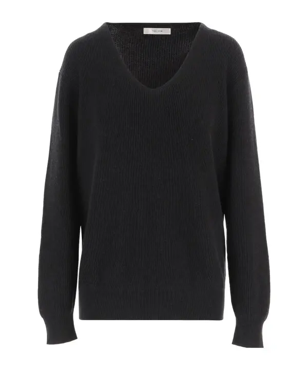 THE ROW Long-sleeve V-neck Pullover - Black