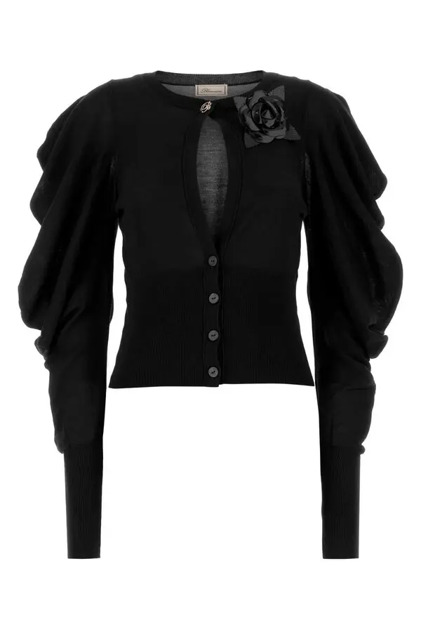 Blumarine Wool Cardigan With Floral Applique