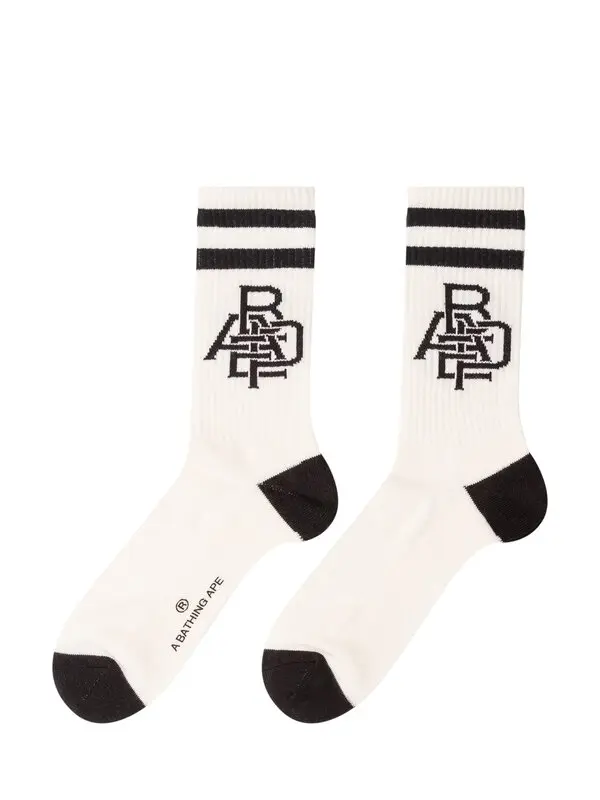 A BATHING APE Crew Socks With Logo Detail - White