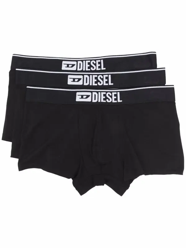 DIESEL® Set Of Three Mini Short Boxer Briefs In Stretch Cotton With Contrast Trim - Nero