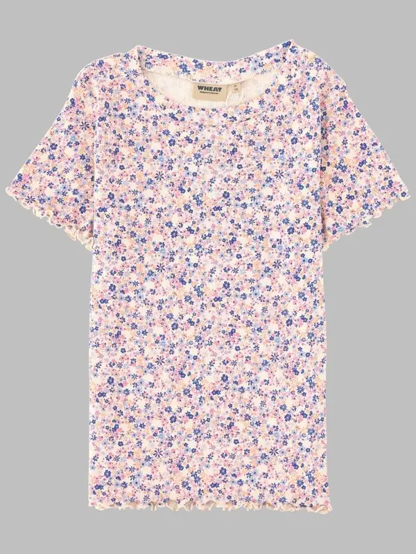 WHEAT Floral Ribbed Short Sleeve T-shirt - Pink