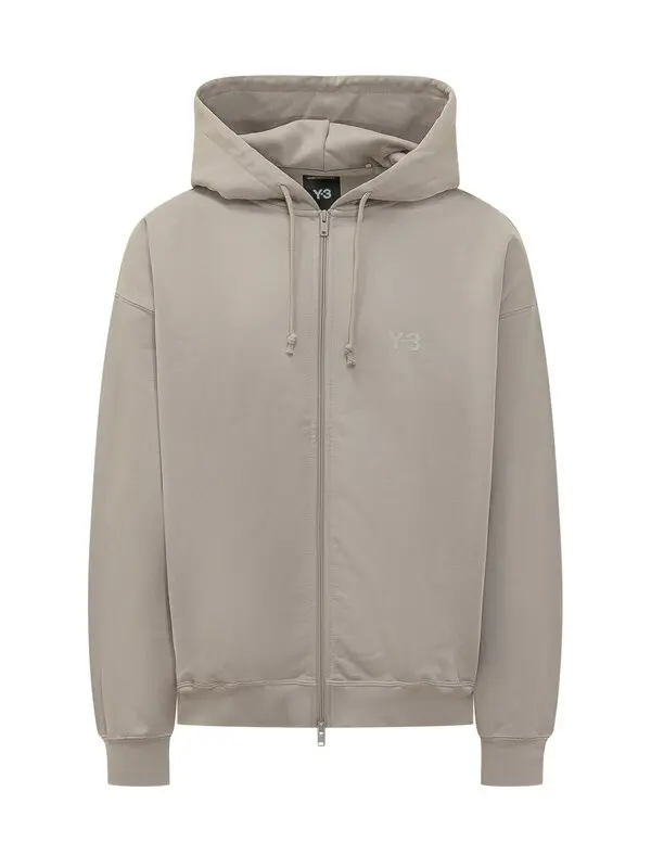 Y3 Zip-up Hoodie Sweatshirt With Mini Details - Lbrown