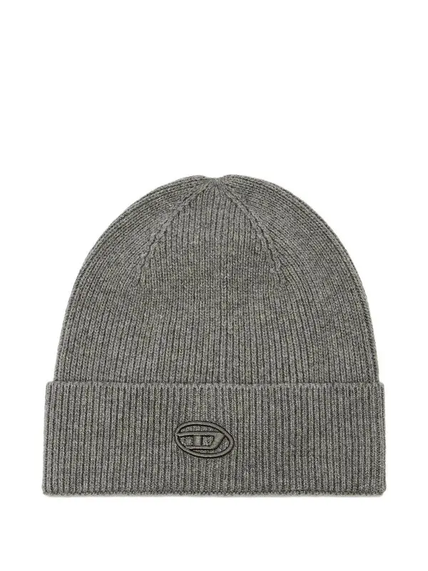 DIESEL® 3d Logo Wool-blend Ribbed Hat With Turn-up Hem - Grigio