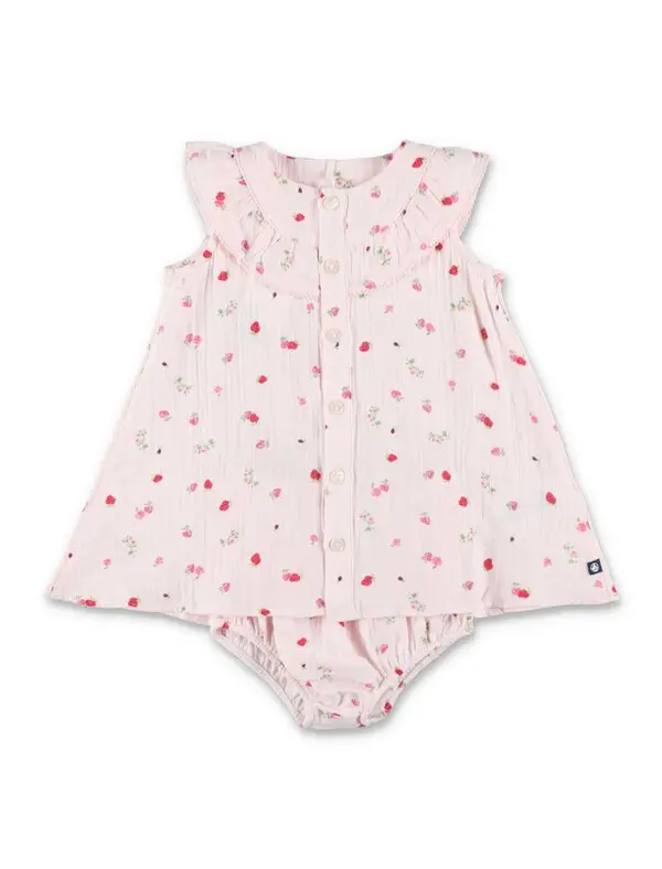 Petit Bateau Mini Sleeveless Cotton Gauze Dress With Picot Ruffle Sleeves & Bloomers - Rosa