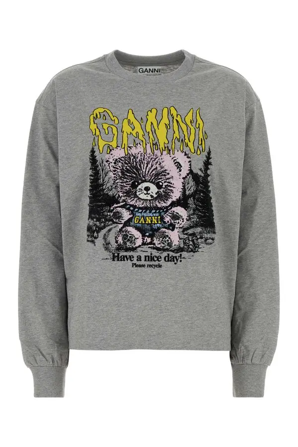 GANNI Oversized Organic Cotton T-shirt - Grey