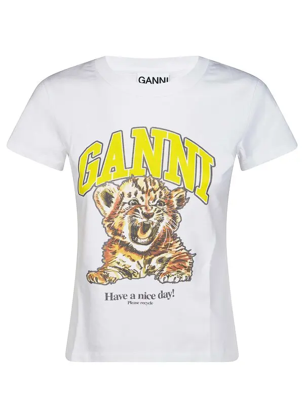 GANNI Basic Cotton Baby-fit Tiger T-shirt - Bianco