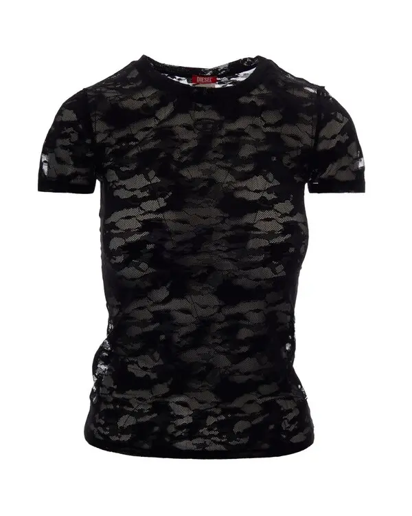 DIESEL® Sheer Lace Short Sleeve Top