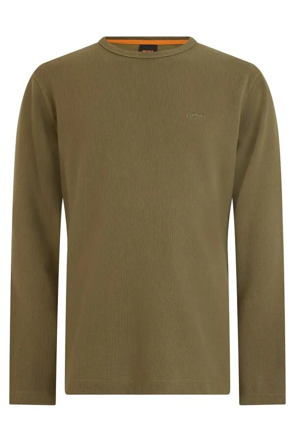 BOSS Long-sleeve Cotton Shirt With Round Neck & Classic Fit - Khaki
