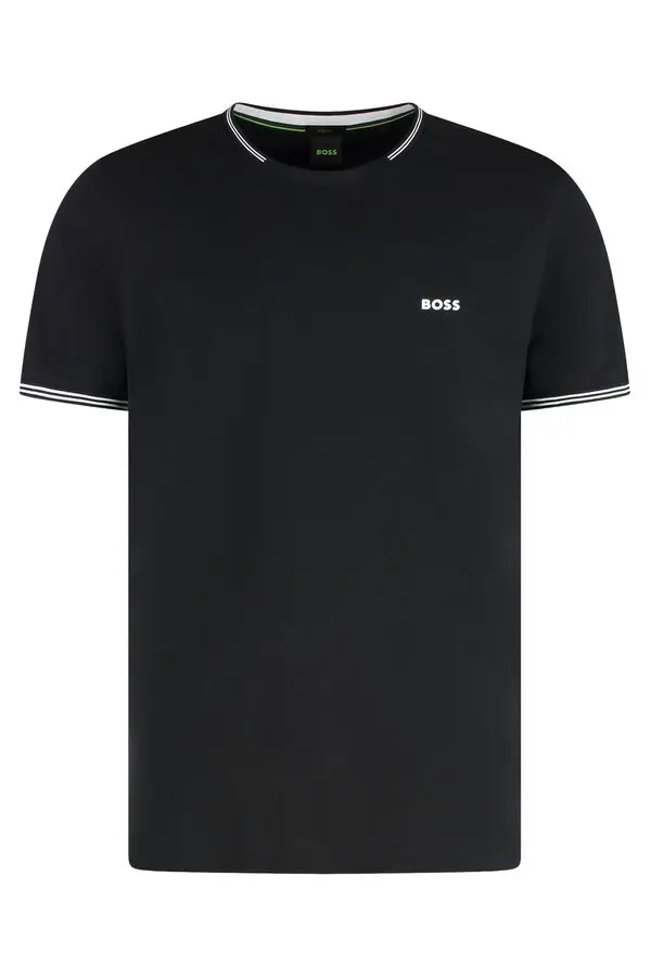 BOSS Stretch Cotton T-shirt With Ribbed Edges
