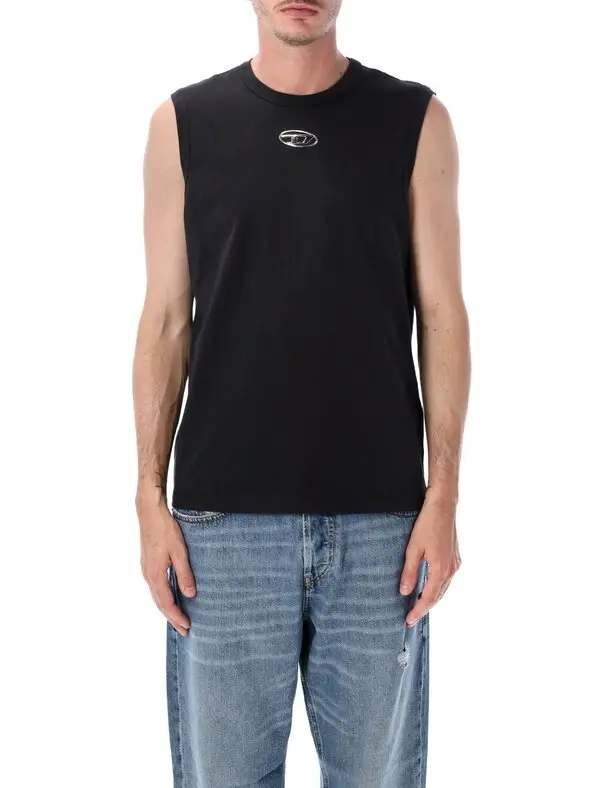DIESEL® Slim Fit Tank Top With Metallic Logo - Nero