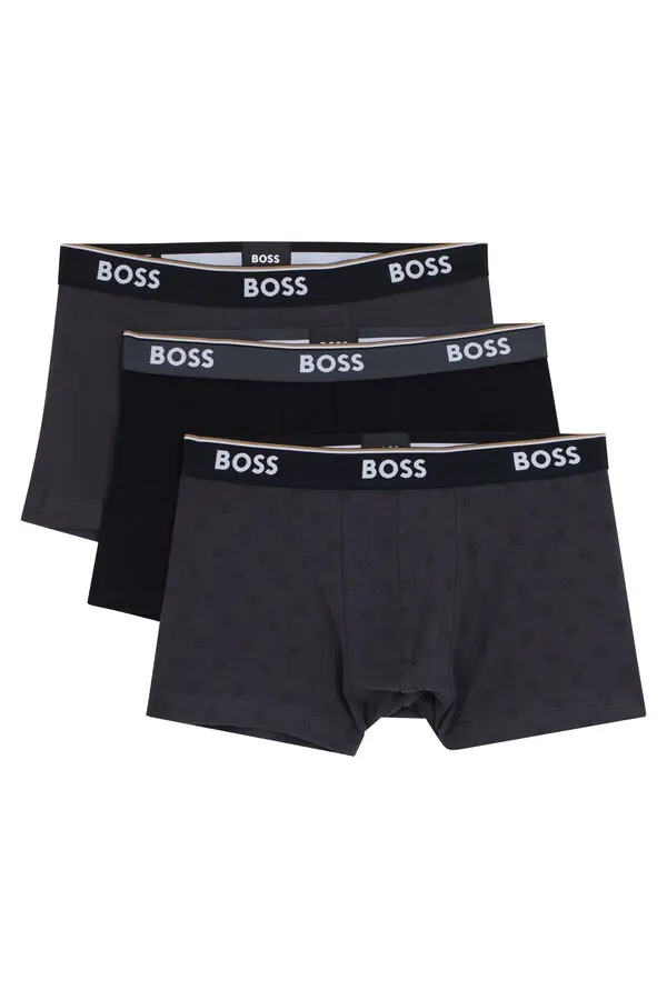 BOSS Set Of Three Cotton Boxer Briefs With Logo Elastic Waistband - Grey