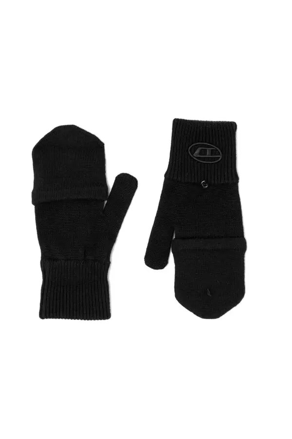 DIESEL® Wool Blend Half-finger Gloves With Buttoned Overlay And Embroidered Oval D Logo - Nero