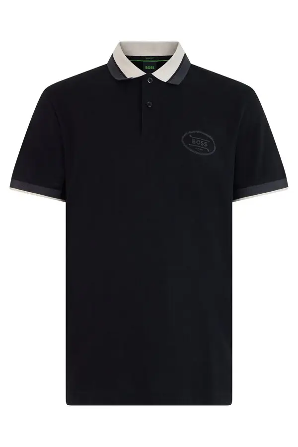 BOSS Cotton Polo Shirt With Contrast Collar And Short Sleeves For - Black