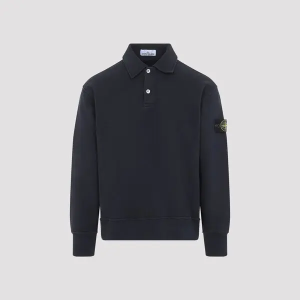 Stone Island Long Sleeve Cotton Quarter Zip Polo - Blue