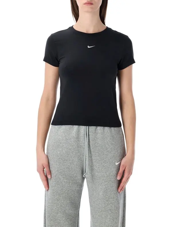 Nike Fitted Stretch Jersey Crewneck T-shirt With Swoosh Logo - Nero