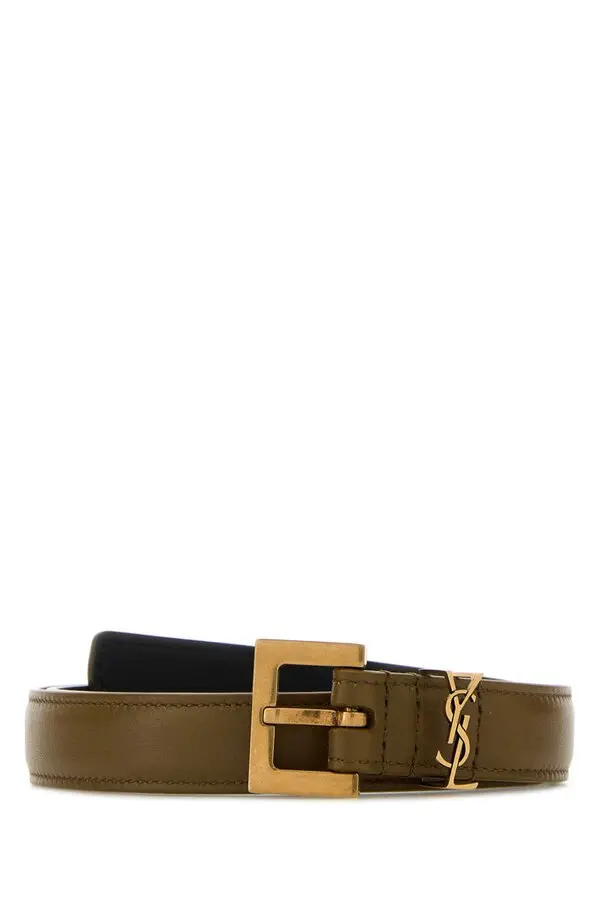 Saint Laurent Antiqued Gold-tone Calf Leather Belt, 2 Cm - Green