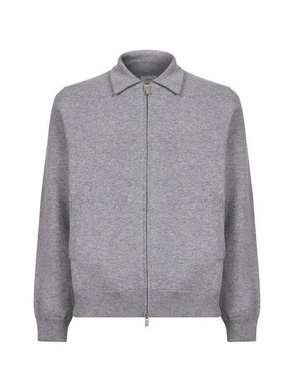 LARDINI Classic Collar Zip-front Wool-blend Sweater - Grigio