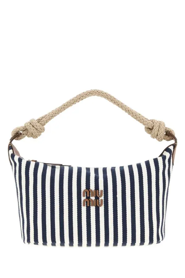 Miu Miu Embroidered Canvas Shopping Handbag - Stripped