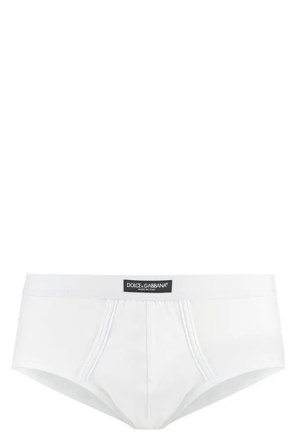 Dolce & Gabbana Solid Cotton-blend Briefs With Elastic Waistband - White