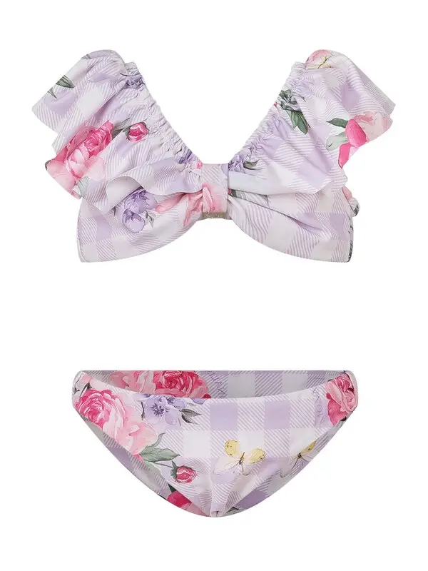 Monnalisa Vichy Gingham Bikini Swimsuit - Glicine