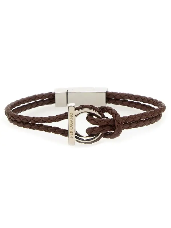 FERRAGAMO Gancini Hook Bracelet In Calf Leather & Mixed Metal