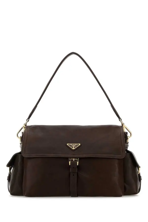 Prada Style Leather Shoulder Handbag With Adjustable Strap - Brown