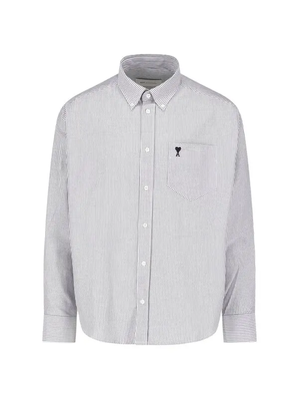 AMI Paris Striped Button-up Shirt - Black