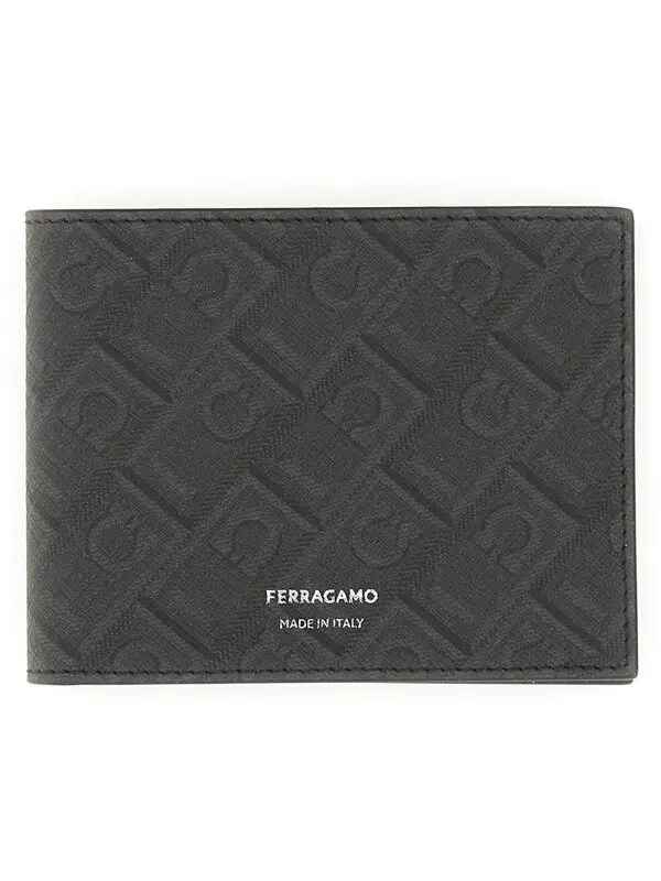 FERRAGAMO Monogram Logo Wallet Mini 8.5 Cm X 11 Cm - Black
