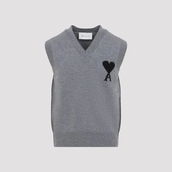 AMI Paris Wool Sleeveless Pullover Sweater For - Grey