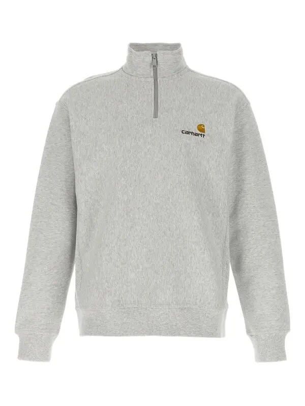 Carhartt Work In Progress Half-zip American Script Sweatshirt - Ashheather