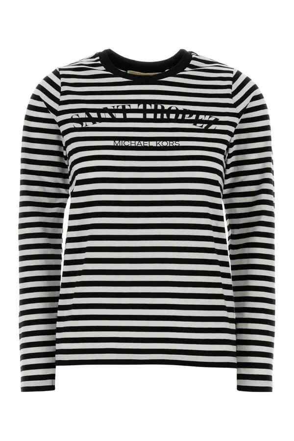 Michael Kors Embroidered Cotton Striped T-shirt