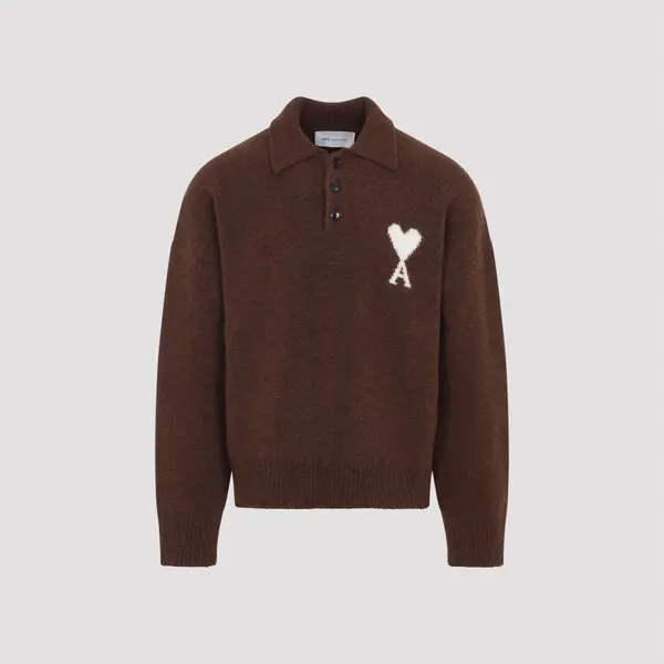 AMI Paris Alpaca Blend Polo Shirt For - Brown