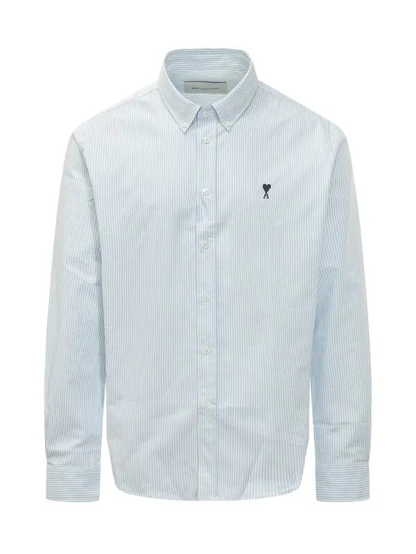 AMI Paris Button-down Dress Shirt With Classic Band Collar - Blue Ciel