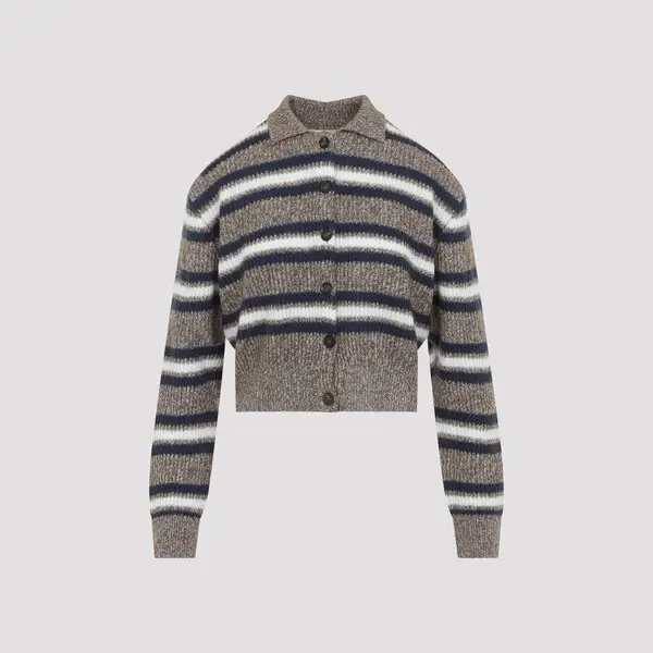 Brunello Cucinelli Cashmere Blend Striped Cardigan Sweater For - Brown