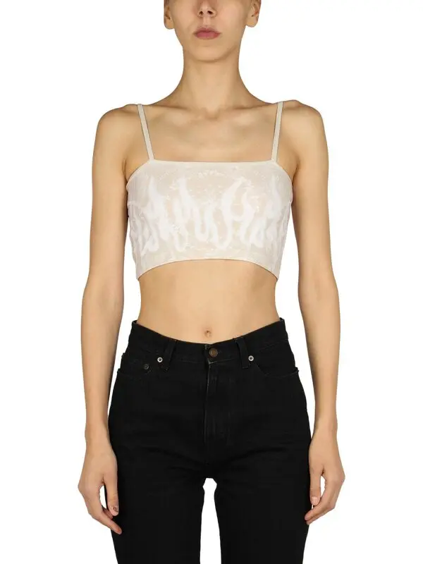 VISION OF SUPER Paisley Pattern Crop Top - Beige