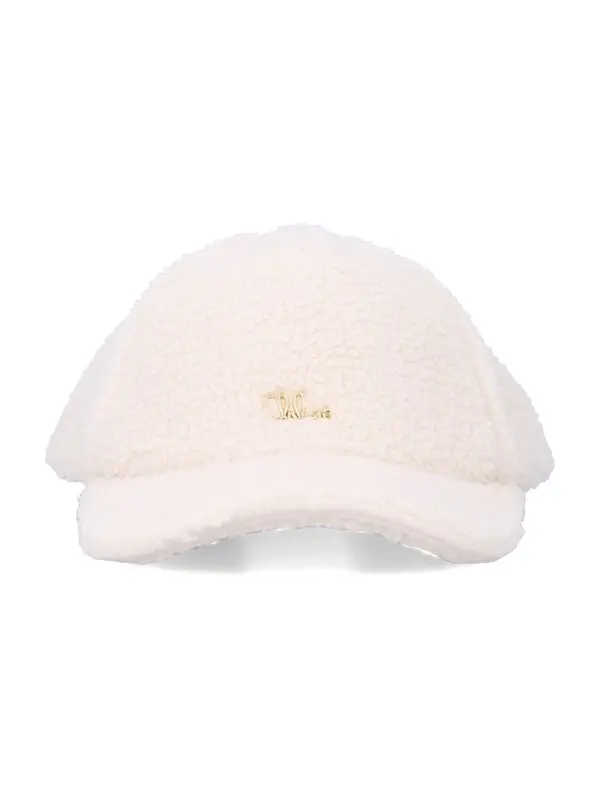 Chloé Faux Fur Baseball Hat With Logo - Bianco