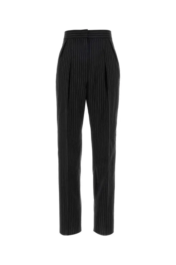 Max Mara Embroidered Virgin Wool Striped Pants - Stripped