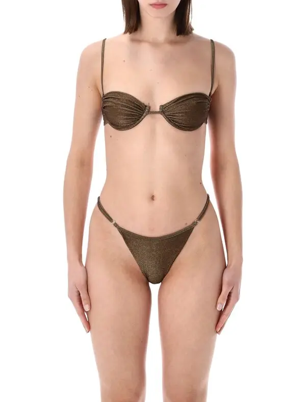 MATINEE Metallic Ruched Bikini Set - Brown