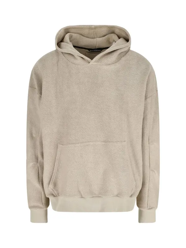 WHITE SAND Textured Cotton Hoodie With Pocket