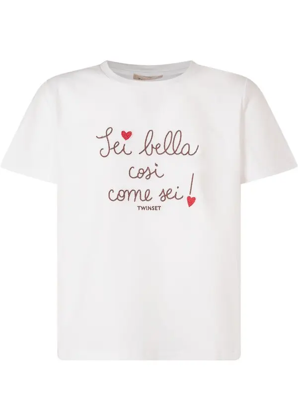 Twin-set T-shirt With Unique Paint Detail - Off White/dark Root