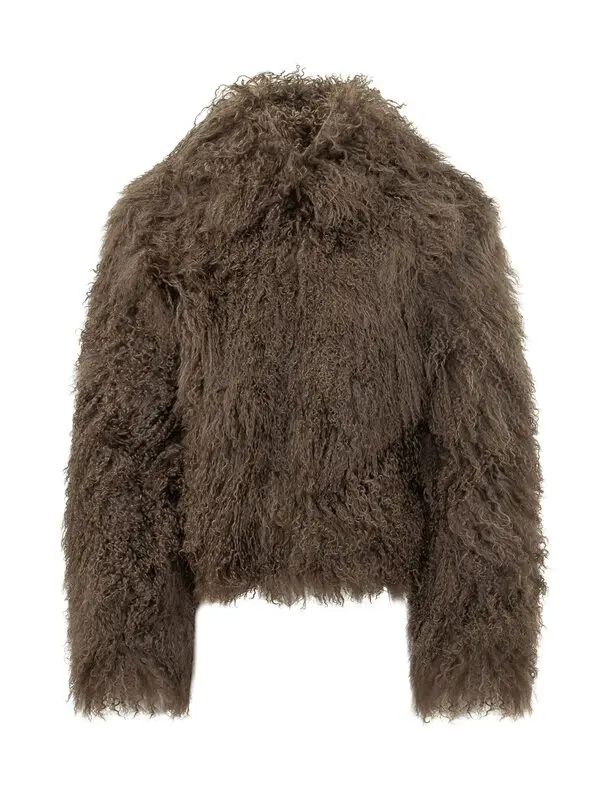 MARTHA LOUIS Mongolian Shearling Jacket With Neck Detail