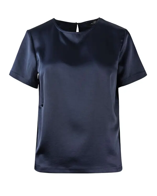Max Mara Short Sleeve Satin Crew Neck Top - Blu