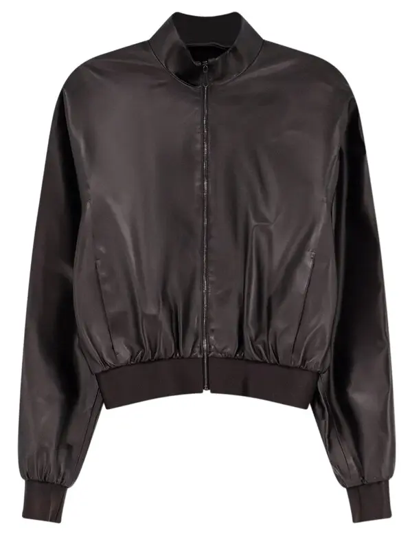 Gucci Soft Nappa Leather High-collar Zip-up Jacket With Satin-effect Cuffs And Hem - Marrone