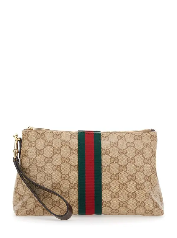 Gucci Gg Coated Canvas Wristlet - Beige