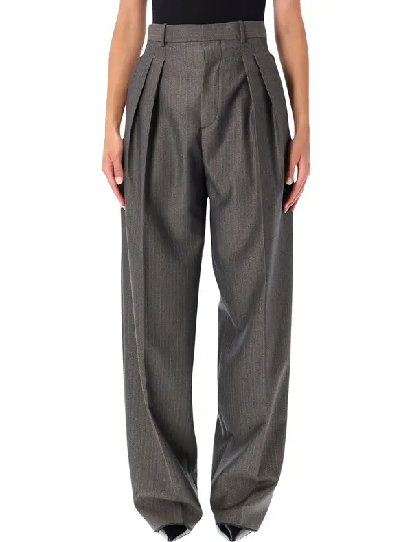 Bottega Veneta High-waist Pleated Wide-leg Trousers - Grey Multi